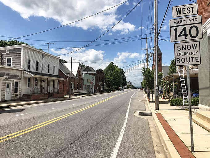 Route 140 cuts through Taneytown where the road stretches wide and the pace slows down to something wonderfully manageable.