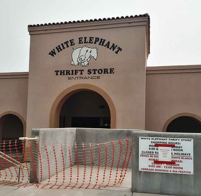 The charming elephant logo and terra cotta tiles give this thrift store more character than a Hollywood casting call.