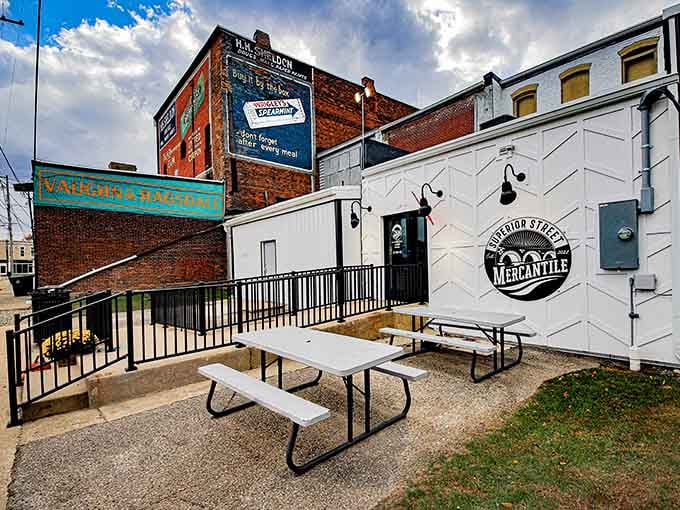 Superior Street Mercantile's outdoor seating invites community gathering, because sometimes the best entertainment is actual human conversation.