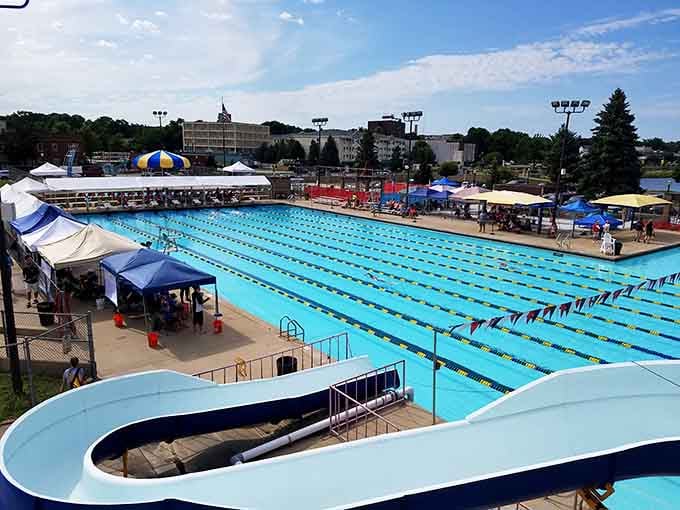 This Olympic-sized pool complex makes you wonder why anyone would pay resort prices for a weekend getaway.