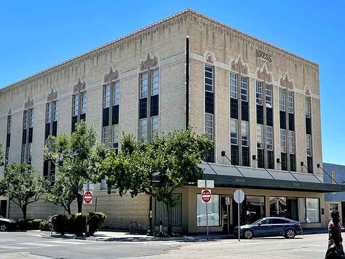 The Kress Building's Art Deco details remind you that downtown Bakersfield has always had style to spare.