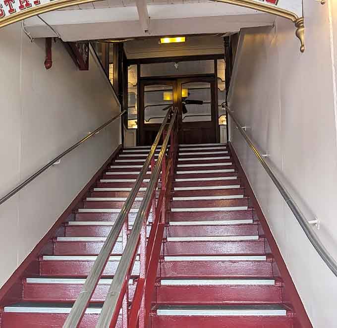 These stairs have carried generations of passengers to upper decks, each step a small journey into floating history and river views.