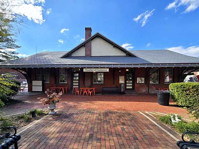 The Chamber of Commerce building sits pretty, ready to help you plan your perfect small-town adventure day.