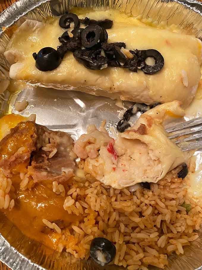 Seafood enchiladas smothered in white sauce&mdash;because sometimes you need a break from the landlocked Midwest.