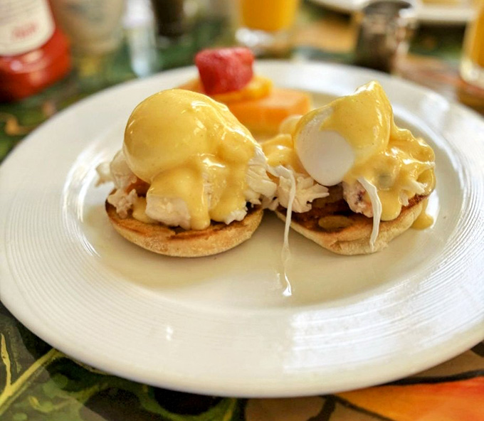 Lobster Benedict with hollandaise cascading like edible lava, because breakfast should sometimes feel like winning the lottery.