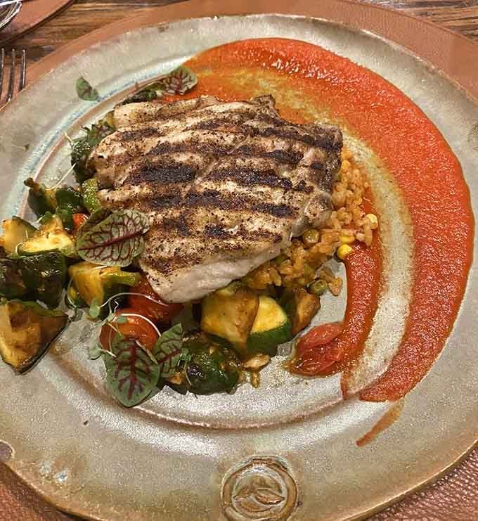 Red snapper so beautifully plated it deserves its own art gallery, though eating it seems like the better option.