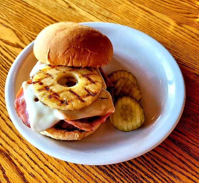 The Hawaiian burger brings pineapple and ham together in a way that makes perfect, delicious sense.
