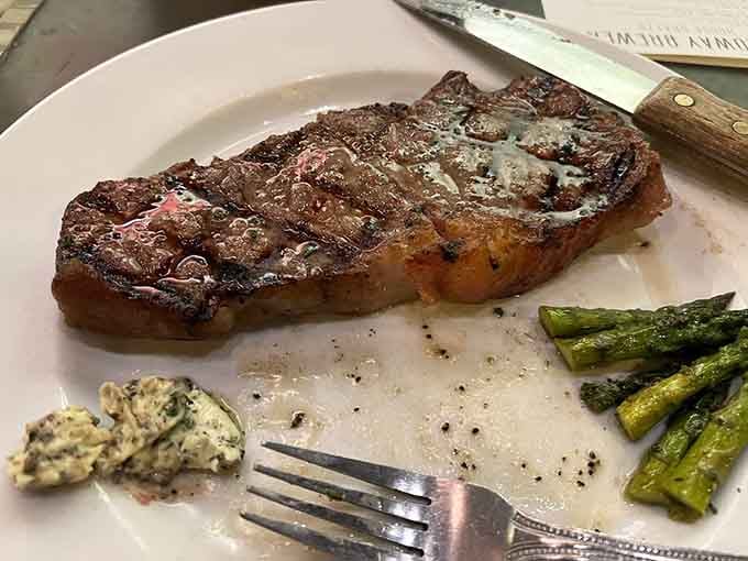 A perfectly seared Wagyu strip that makes you understand why people get emotional about steak.