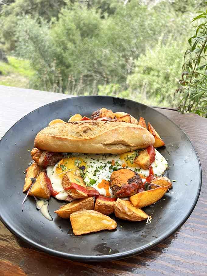 Eggs and potatoes with a view that makes you forget you're supposed to be eating, not staring at mountains.