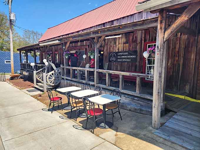 Rustic wood and outdoor seating where conversations flow as freely as the sweet tea on a warm afternoon.