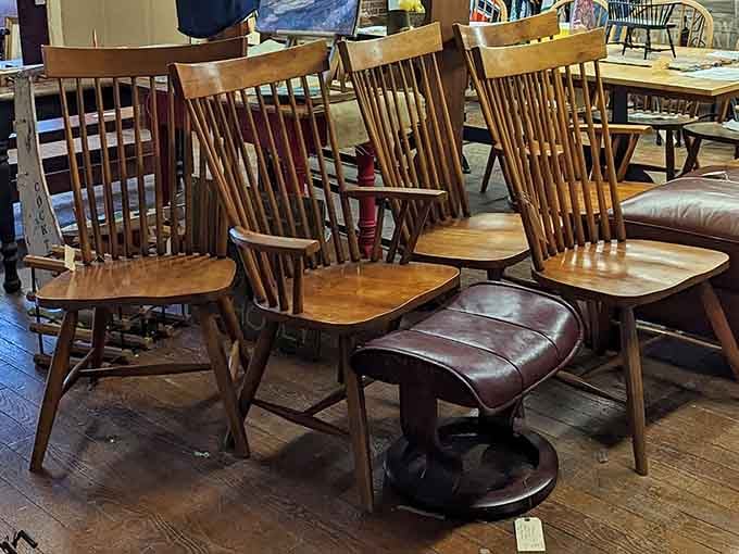 A collection of chairs that have supported more family dinners than your therapist has heard about.