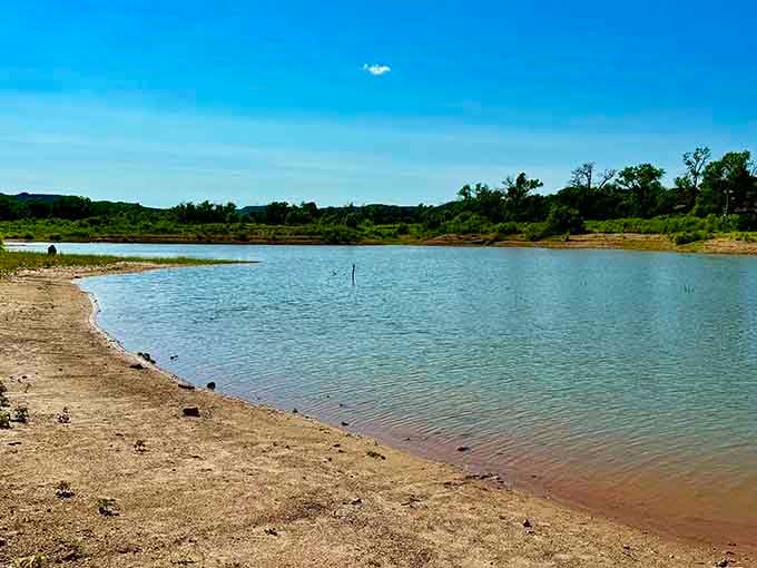 Lake Theo sits peacefully in the landscape, offering fish a pretty decent place to call home.