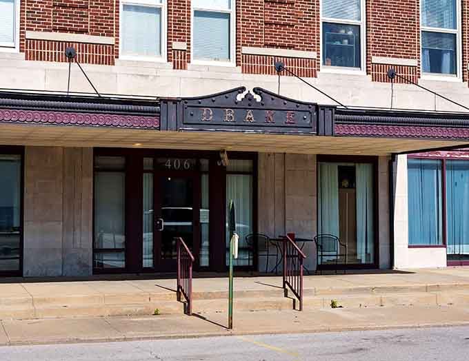 The Drake's vintage marquee stands as a testament to downtown Carthage's commitment to preserving its architectural heritage beautifully.