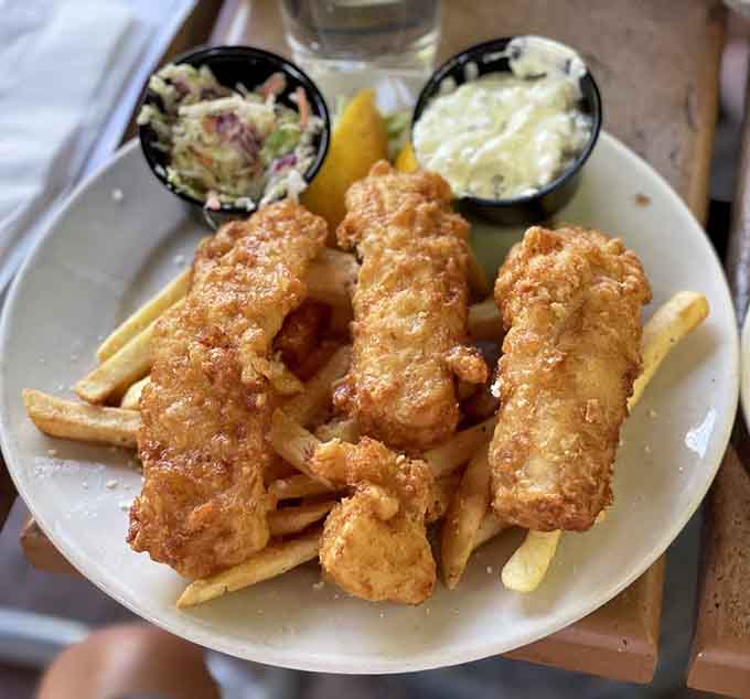Golden, crispy fish with proper chips and tangy slaw, like a seaside vacation without leaving Arizona.