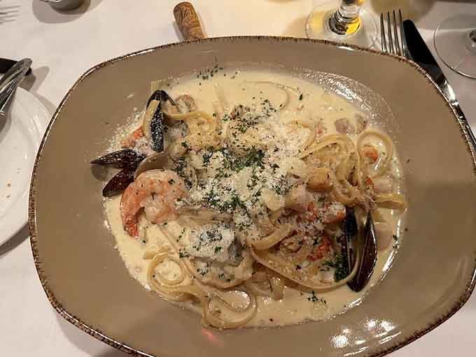 This seafood extravaganza brings the ocean to Missouri, one perfectly cooked shrimp at a time with homemade noodles.