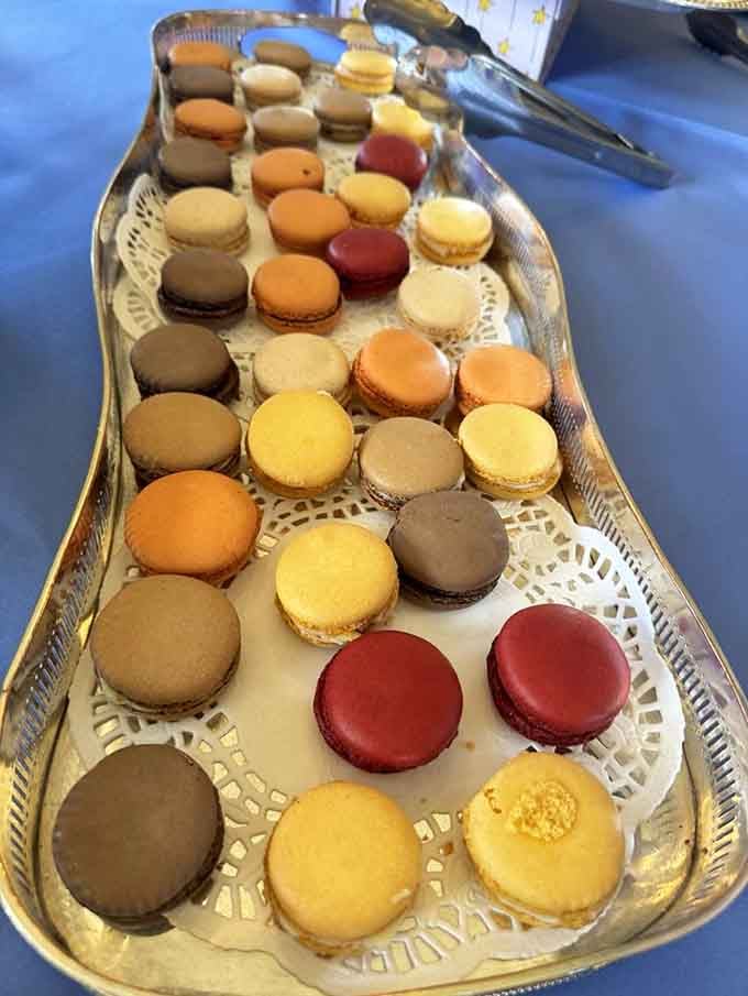 French macarons in rainbow hues prove castles can be whimsical and delicious simultaneously, oui oui.