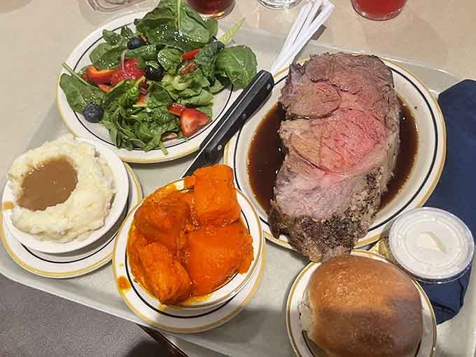 Prime rib so perfectly cooked it makes you wonder why anyone ever orders anything else, then you remember the sides.