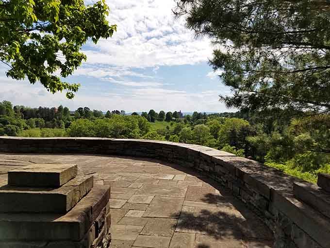 Stone walls frame panoramic vistas that make you forget you're still technically on a college campus.