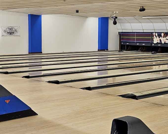 Families gather here for good times, with colorful bowling balls ready for players of every skill level.