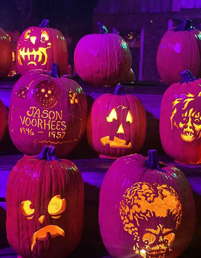 These carved pumpkins feature horror icons, because regular jack-o'-lantern faces apparently weren't nightmare-inducing enough for anyone's taste.