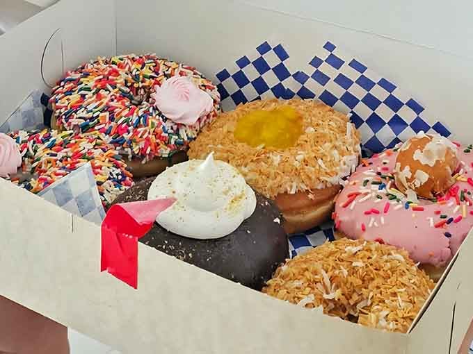 A box of assorted doughnuts that could solve most of life's problems, or at least make them taste better.