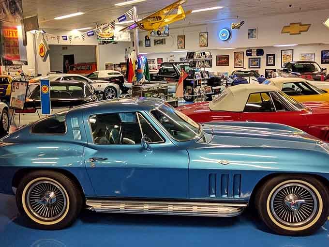 Classic cars gleaming under the lights, reminding us when chrome was king and gas was cheap.