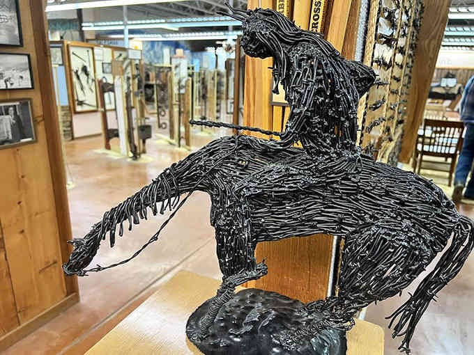 A barbed wire sculpture that's equal parts cowboy and contemporary art, because why shouldn't your fencing material be fancy?