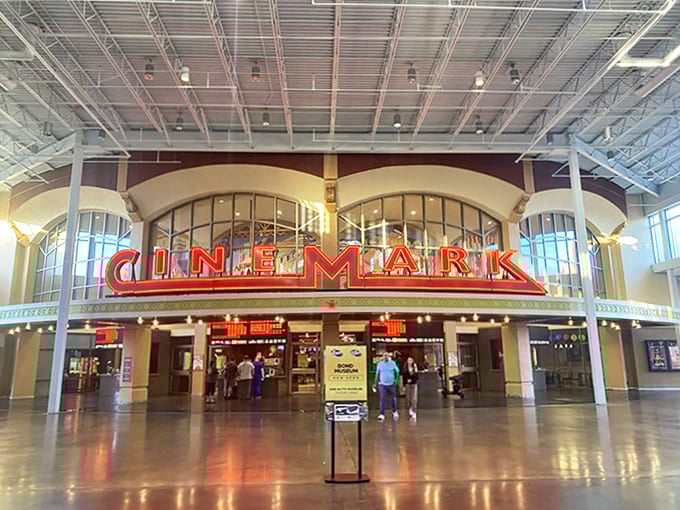 The vintage Cinemark marquee evokes golden age Hollywood, when going to the movies felt like an event.