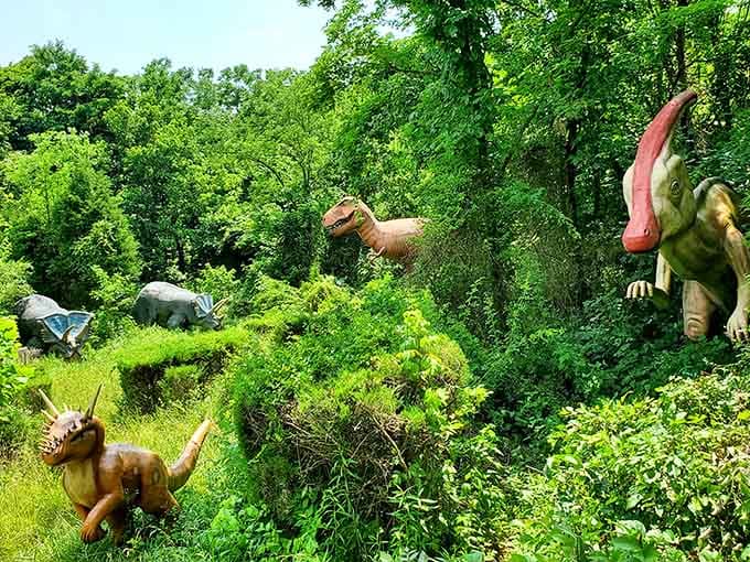 Multiple species coexisting peacefully in the Kentucky wilderness, proving dinosaurs were better at getting along than we are.