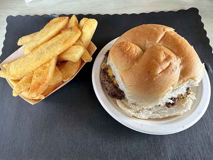 A ground round burger with golden fries&mdash;this is what happiness looks like when it arrives on a plate.