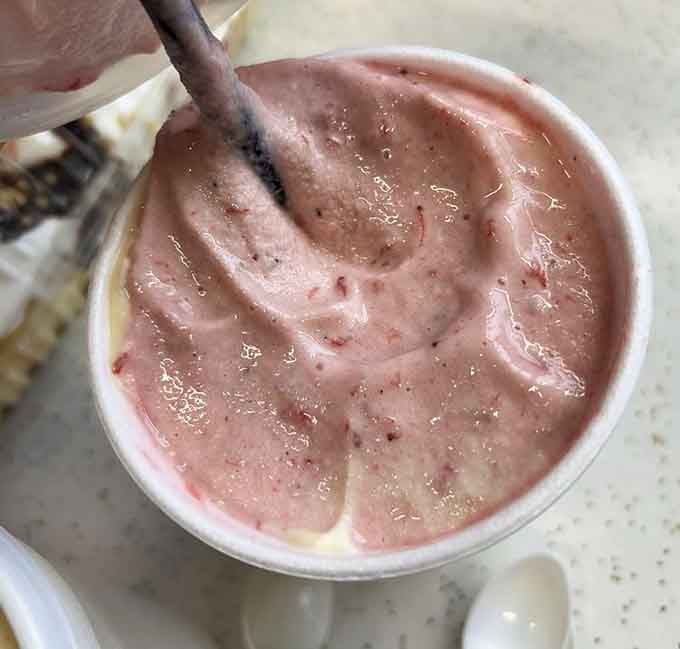 This strawberry shake has the kind of thickness that makes your straw stand up straight and salute your choices.