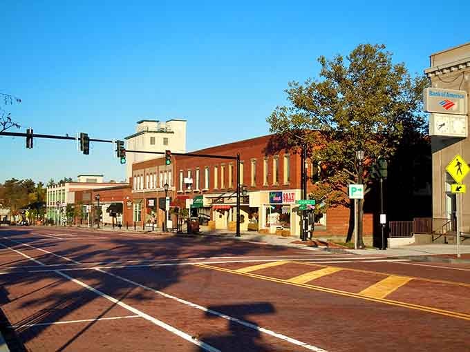 Brick buildings and tree-lined streets creating that postcard-perfect downtown vibe you thought only existed in movies.