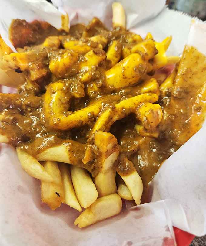 Chili cheese fries that prove sometimes the best decisions in life involve gravy and zero regrets whatsoever.