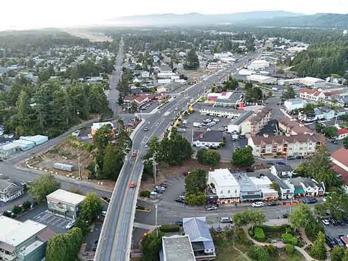 Aerial view proving Florence is the Goldilocks of coastal towns, not too big, not too small, just right.