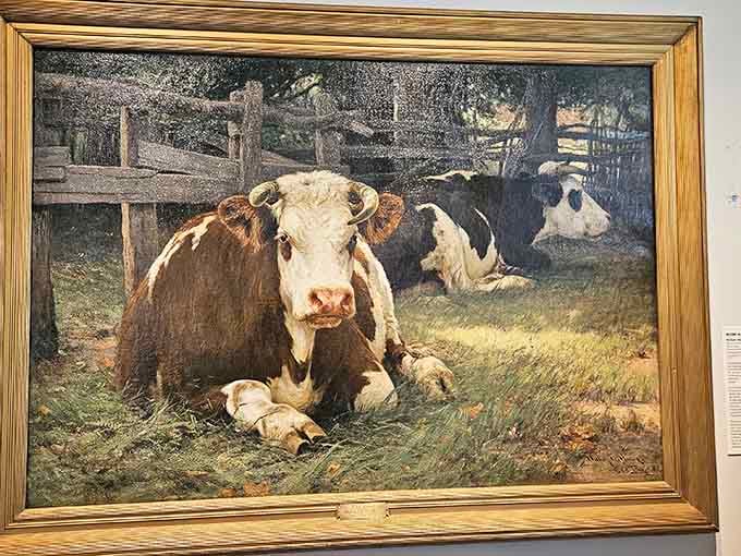 Nothing says American Impressionism quite like a contemplative cow painted with the kind of detail that demands respect.