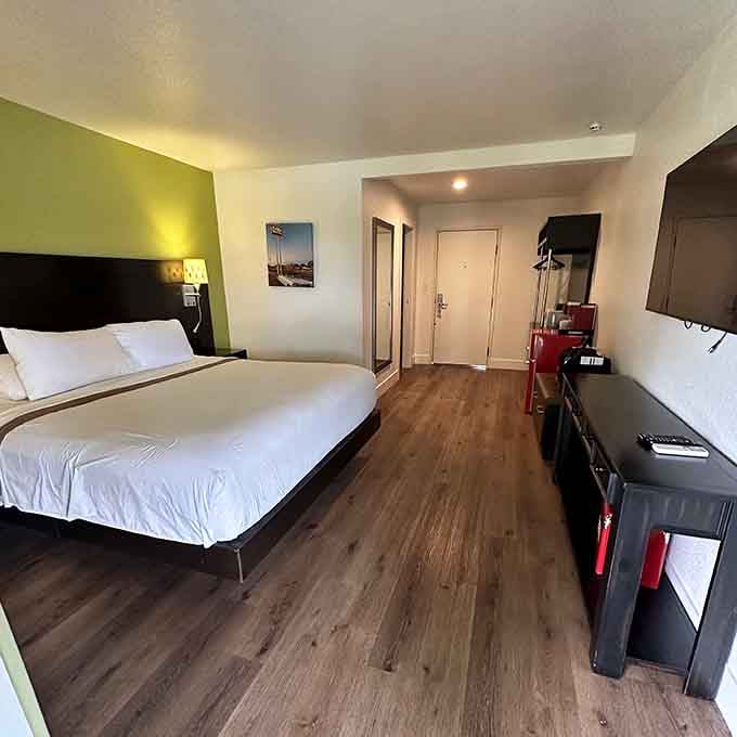 Crisp white linens and modern comfort prove you can have vintage style without sacrificing a good night's sleep.