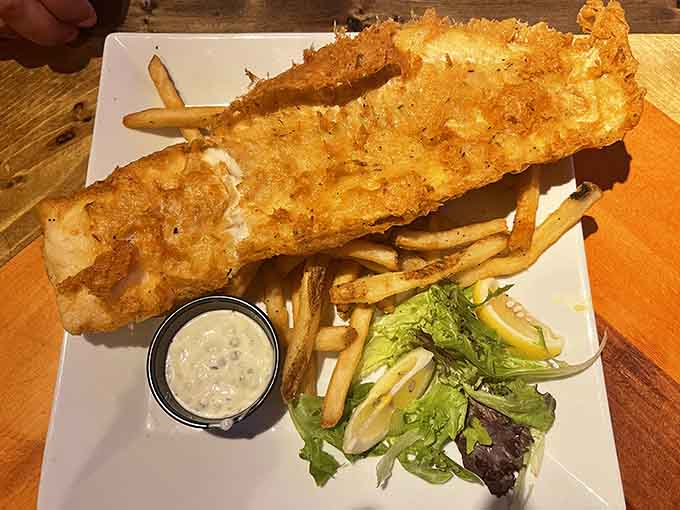 Fish and chips so golden and crispy, they could make a British pub jealous of Texas.