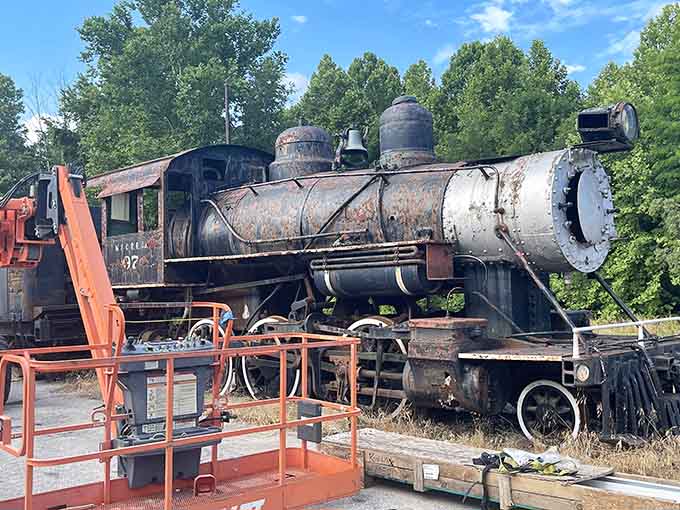 Historic steam locomotive awaiting restoration, because even retired trains deserve their golden years in French Lick.
