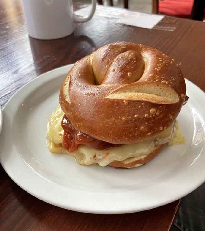Fressen Artisan Bakery serves a pretzel sandwich masterpiece, warm, chewy, and loaded, the kind of Oregon bite you&rsquo;ll crave again.