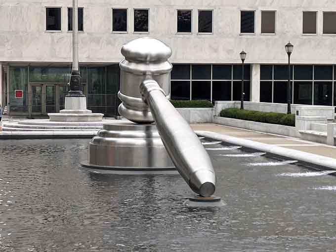 From this angle, it looks like the gavel is photobombing the entire downtown Columbus skyline with style.