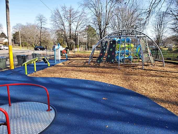 Modern playground equipment where kids can actually play without parents needing a second mortgage for entertainment expenses.