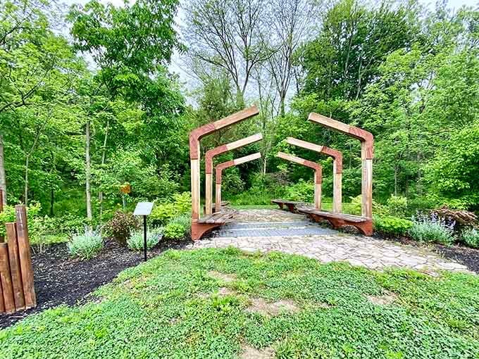 This peaceful garden pathway invites leisurely strolls, where nature's architecture rivals anything humans could design with steel and glass.