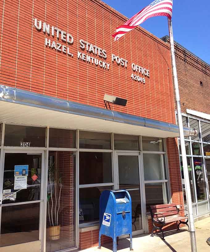 The Hazel Post Office stands proud in classic brick, a reminder that some institutions remain pillars of small-town life.
