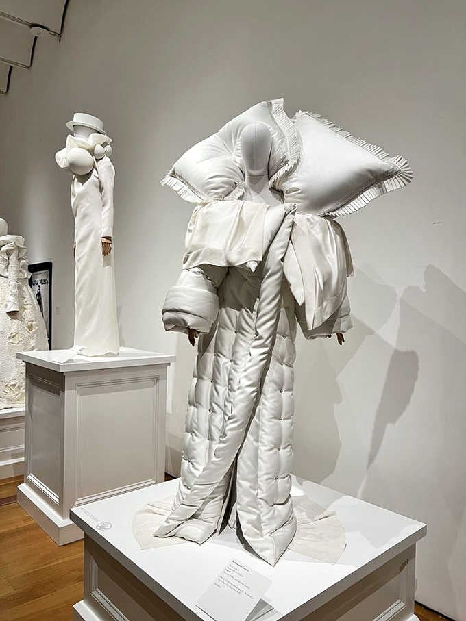 Fashion becomes sculpture in this striking white ensemble that's equal parts pillow fight and haute couture.