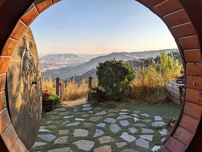 The stonework patio offers front-row seats to one of Central Washington's most spectacular and unexpected views.