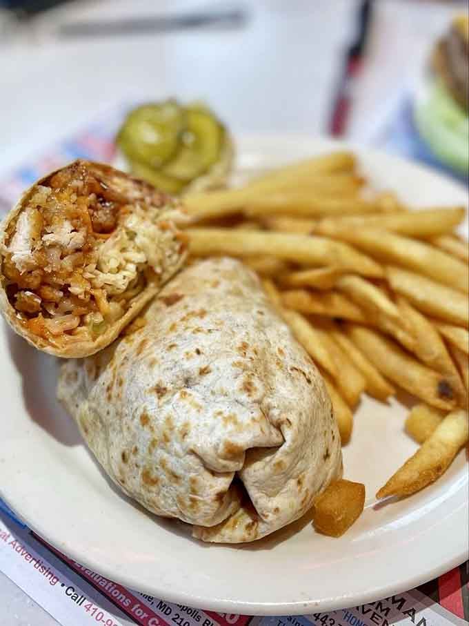 That BBQ chicken wrap is rolled tighter than a secret and packed with more flavor than seems physically possible.