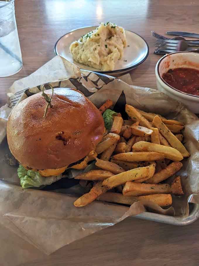 A proper burger with hand-cut fries and all the fixings, this is what lunch dreams are made of, friends.