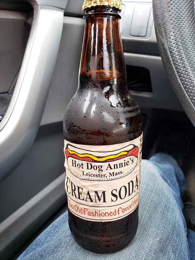 Hot Dog Annie's own cream soda, because some traditions deserve their own branded refreshment to complete the experience.