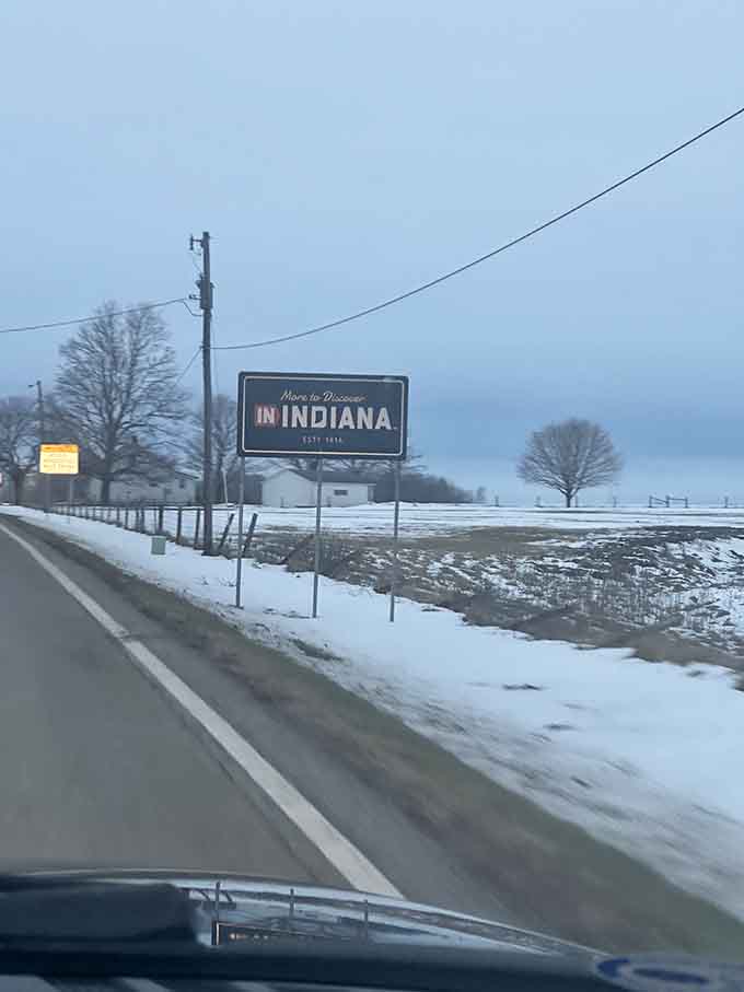Winter makes everything look prettier in Indiana, even a highway sign that's probably seen a thousand snowstorms by now.