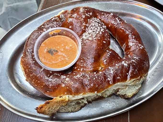 This pretzel is roughly the size of your head, which seems entirely appropriate for a restaurant shaped like a barrel.